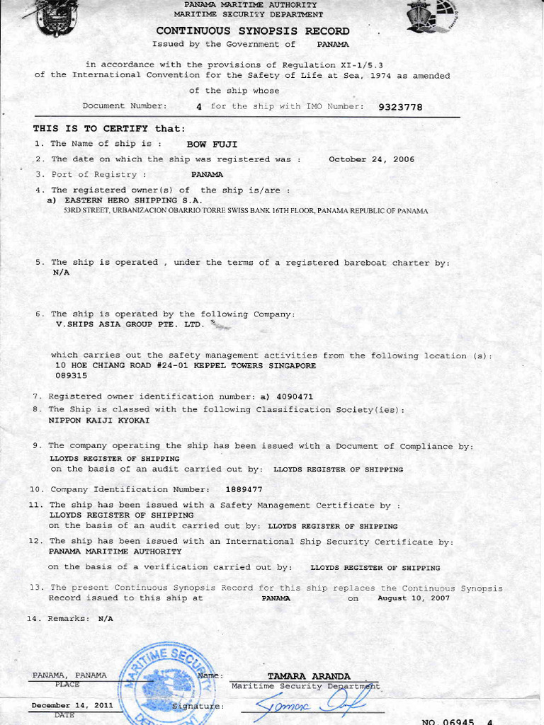 41.continuous Synopsis Record - CSR - Doc 4 | PDF | Freight Transport ...