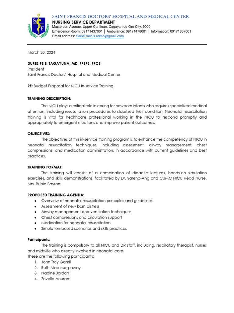 NICU Resuscitation Training Proposal | PDF | Neonatal Intensive Care ...