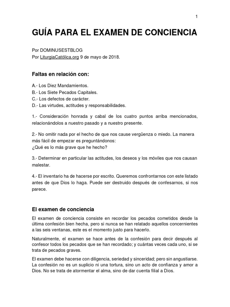 Examen de Conciencia Católico | PDF | Fe | Pecado