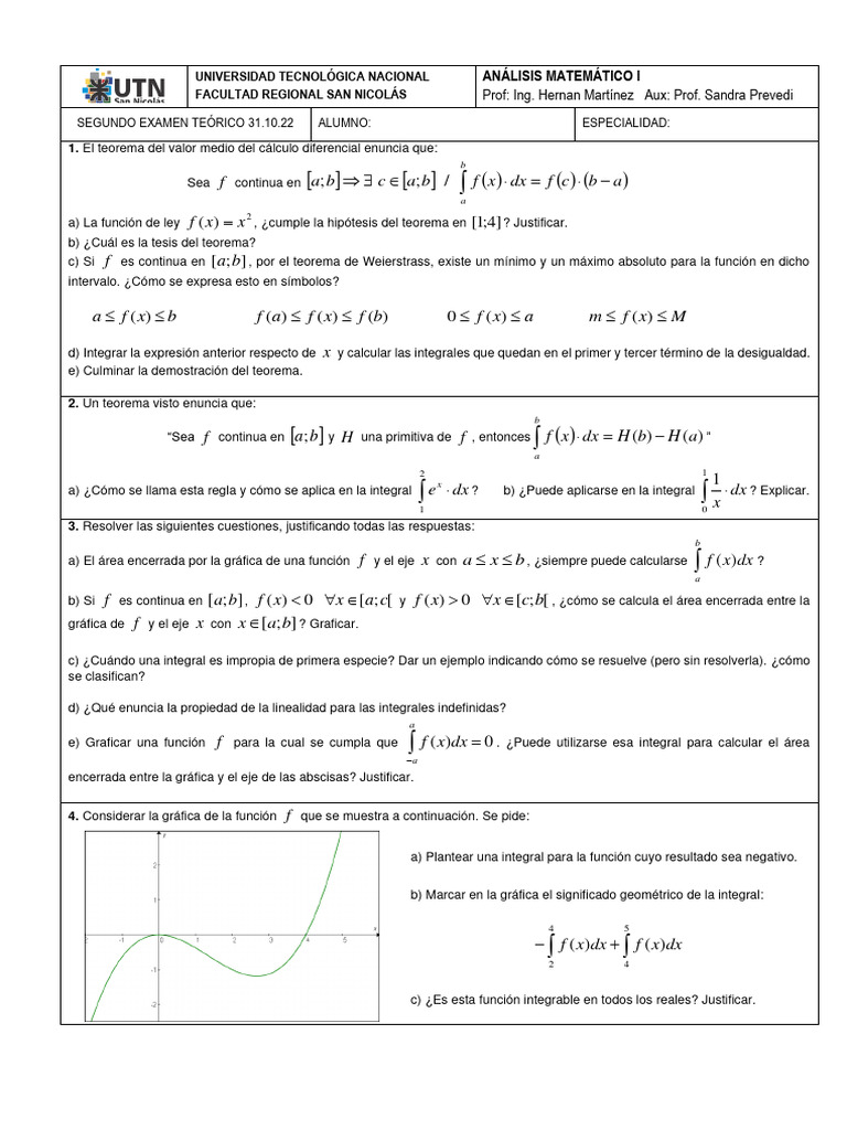 Muestra 2do Parcial Teoría AMI - Sin Resolver | PDF | Integral | Teorema