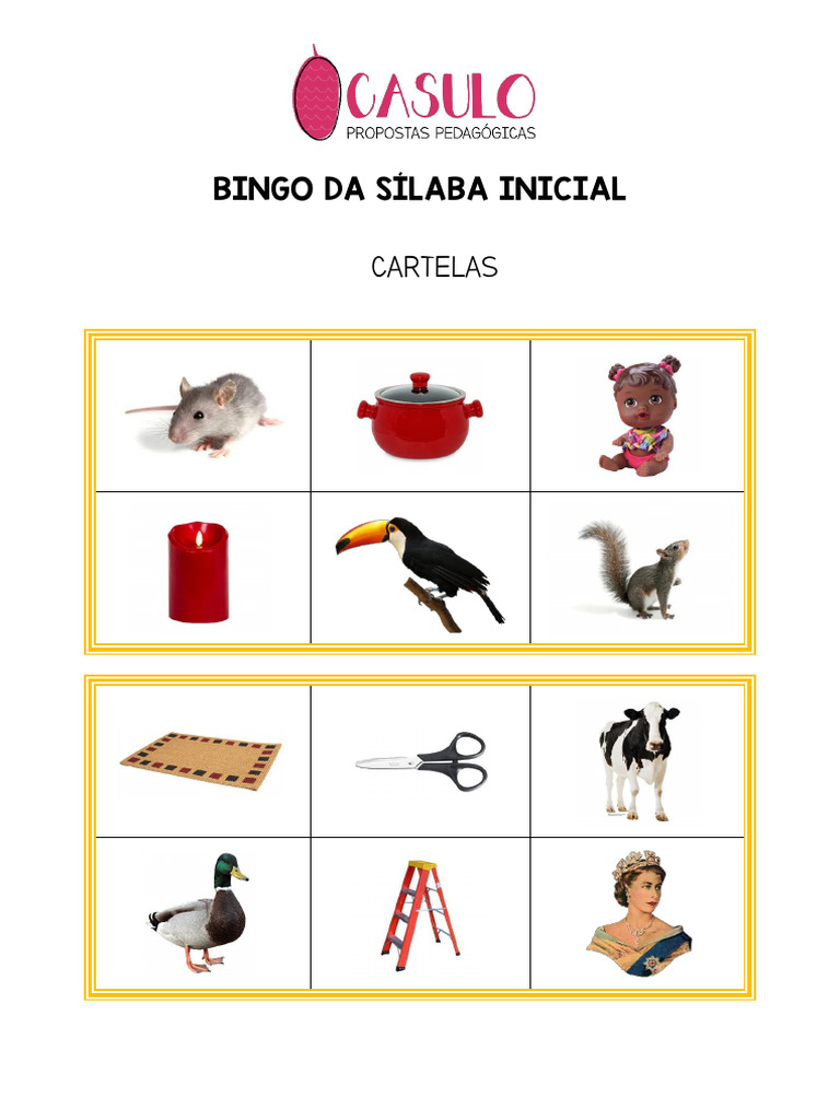 Bingo Da Silaba Inicial Cartelas | PDF