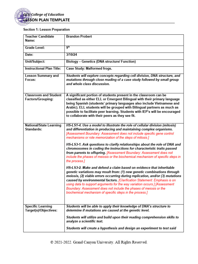 Case Study Lesson Plan BP | PDF | Genetics | Lesson Plan