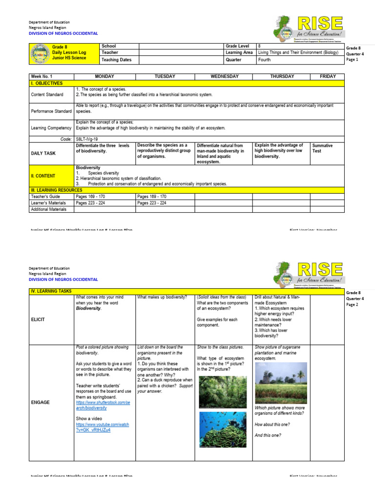 Grade 8 Quarter 4pdf | PDF | Biodiversity | Species