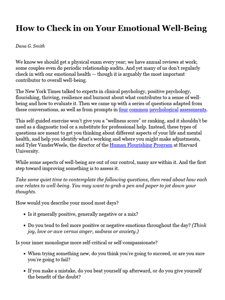 How To Check in On Your Emotional Well-Being - The New York Times | PDF ...