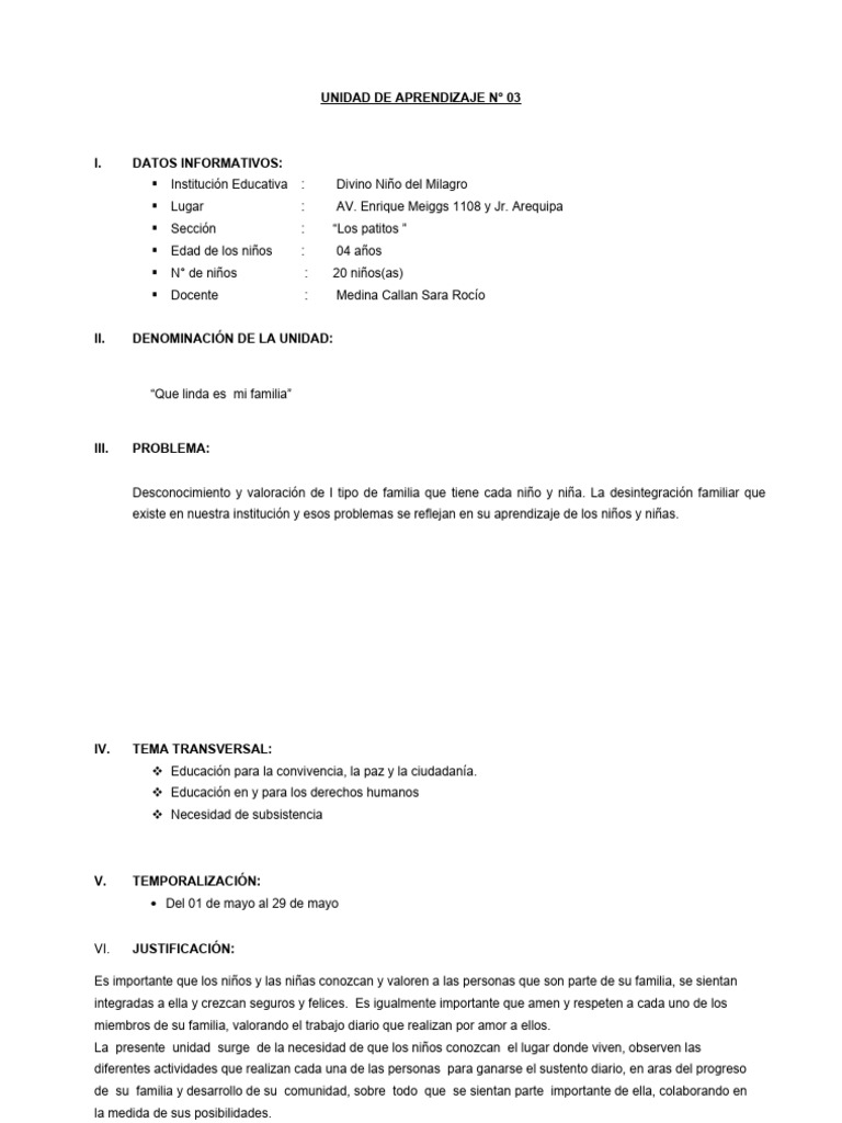 UNIDAD DE APRENDIZAJE # 3 Años 2015 | PDF | Comunicación | Familia