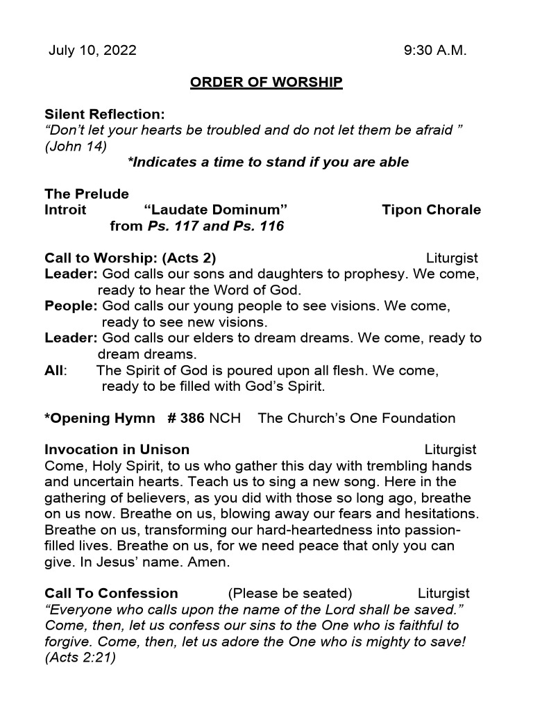 Tipon Sunday Worship Order of Worship | Download Free PDF | Jesus ...