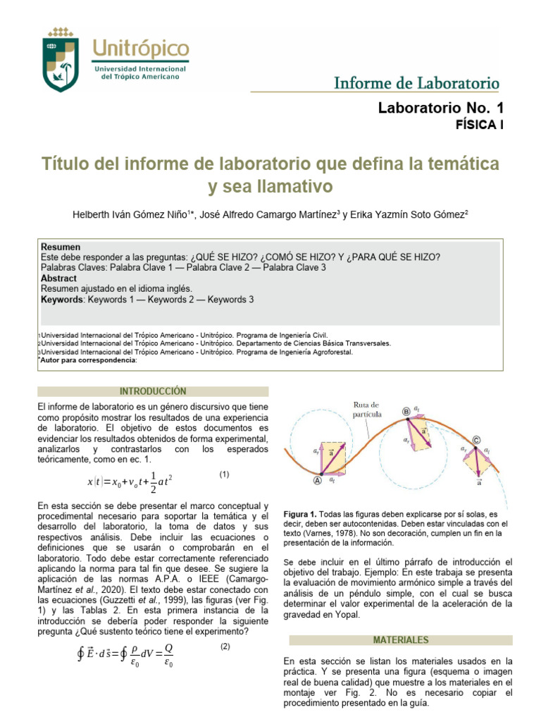 Plantilla Word Informe de laboratorio de Física 2024A | PDF | Laboratorios | Física