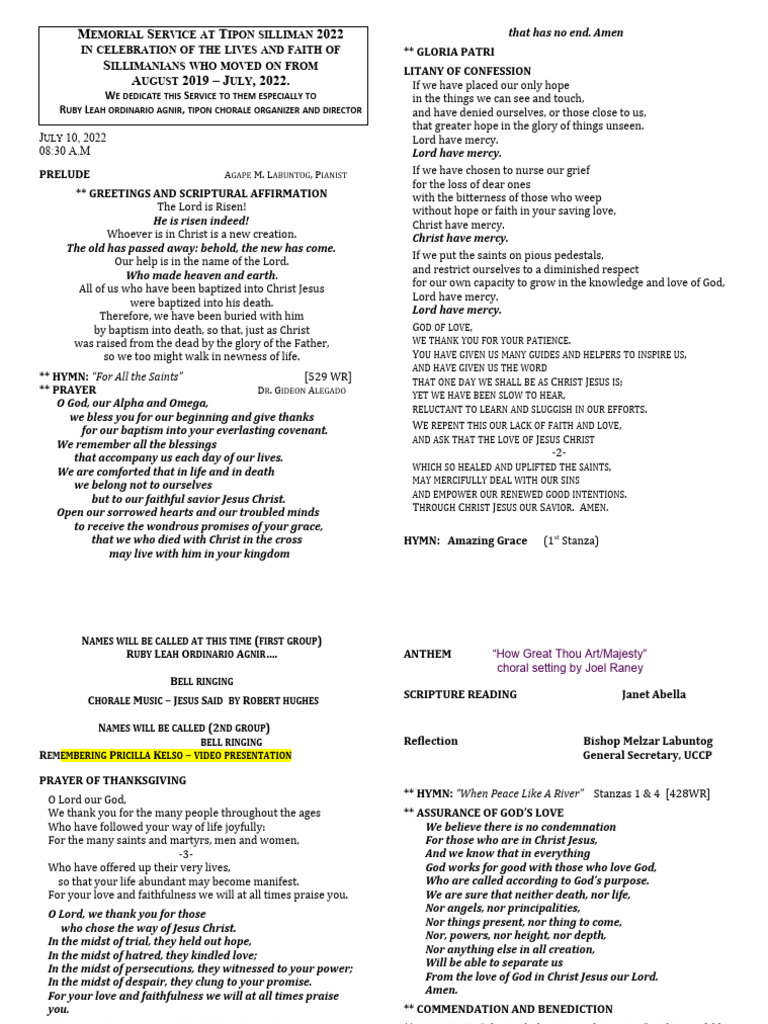 Memorial Service Liturgy | PDF | Jesus | Baptism