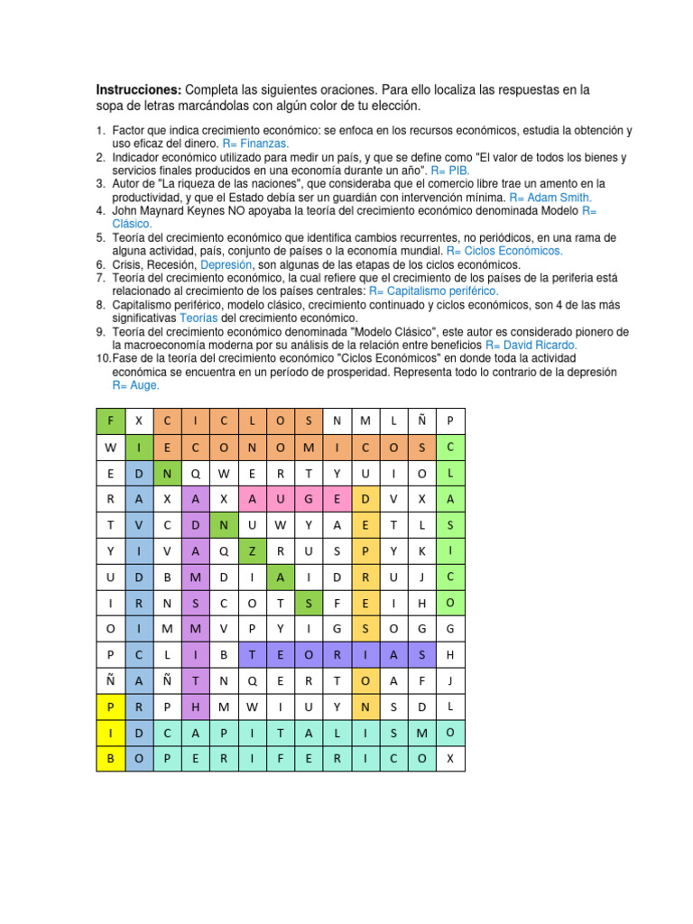 Sopa de Letras Estructura Socioeconomica | PDF | Ciclo comercial ...