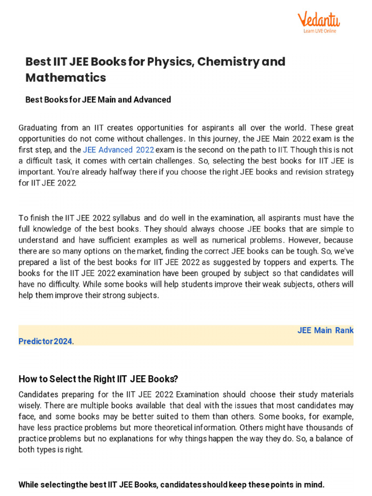 Best IIT JEE Books For Physics, Chemistry and Mathematics | PDF