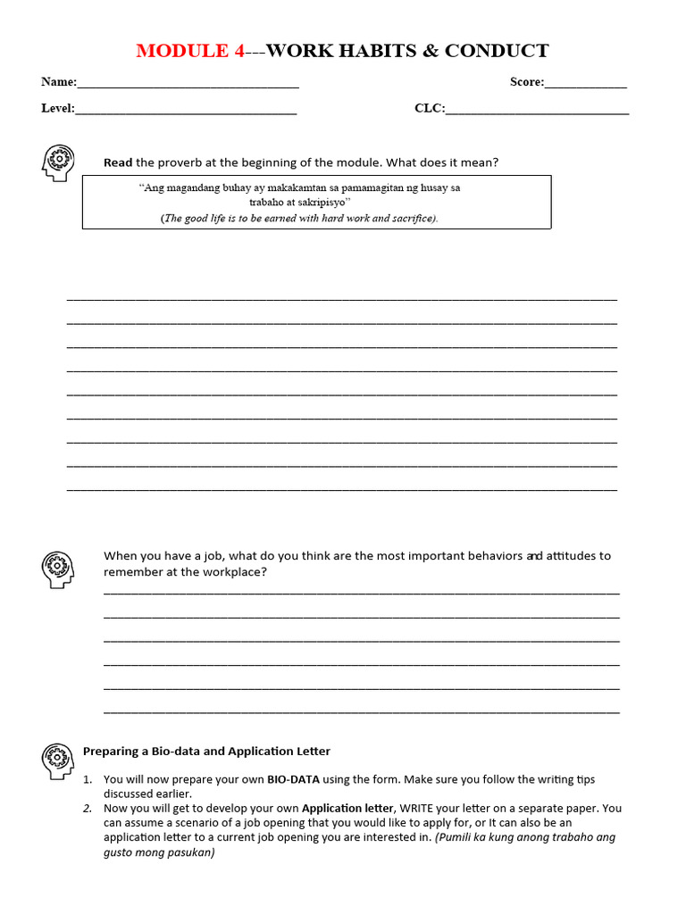 Module 4 Work Habits and Conduct | PDF | Cognition | Social Psychology