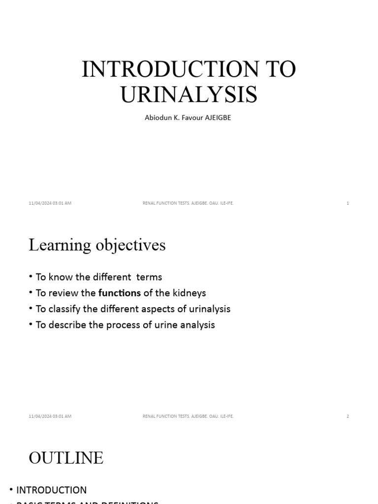 Intro To Urinalysis | PDF | Kidney | Urine