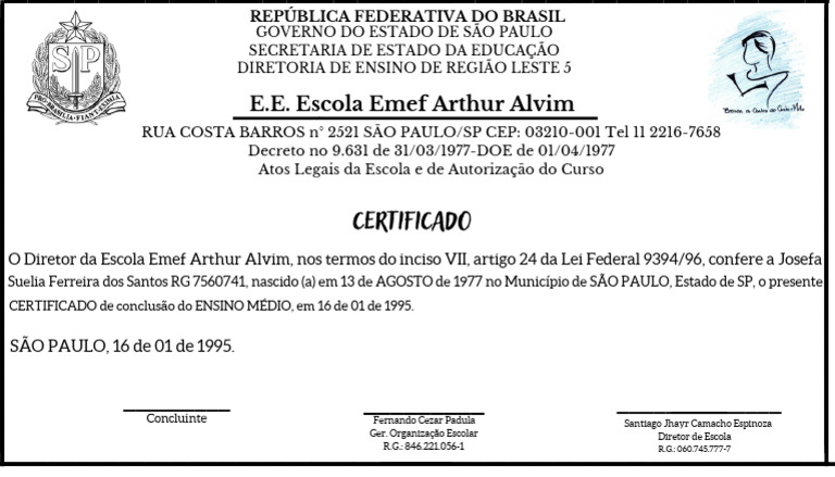 Certificado de Conclusão Do Ensino Médio | PDF