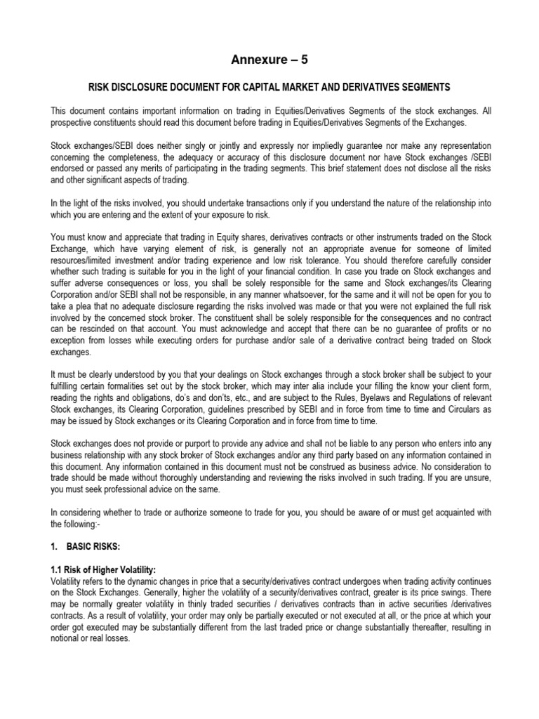 Risk Disclosure Capital Market Derivative Seg | PDF | Option (Finance ...
