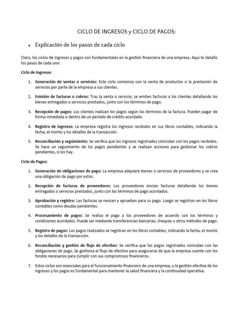 CICLO DE INGRESOS y CICLO DE PAGOS | PDF | Pagos | Contabilidad