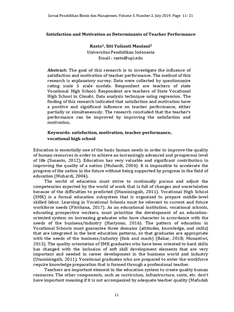 Satisfaction and Motivation As Determinants of Tea | PDF | Job Satisfaction | Motivation