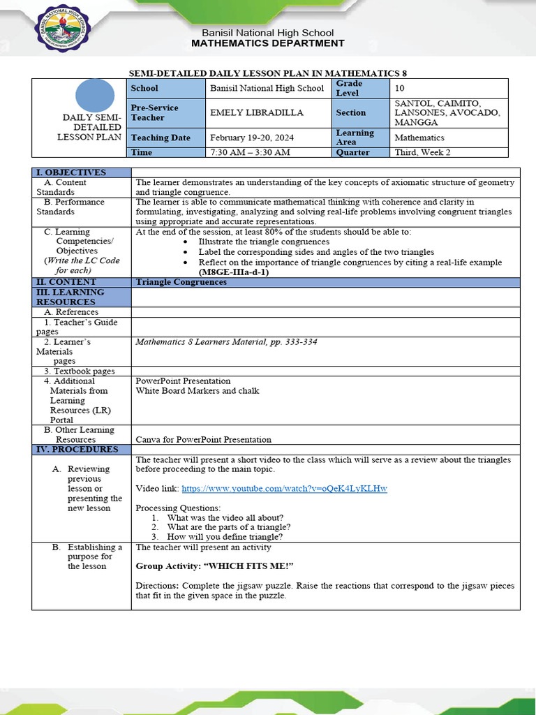 Dlp2-Q3week-Illustrating Triangle Congruences | PDF | Euclidean Geometry | Behavior Modification