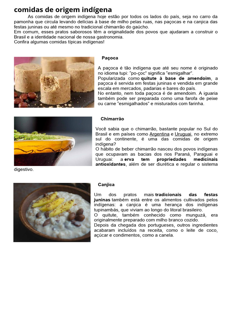 Comidas Típicas de Origem Indígena | PDF | Milho | Alimentos