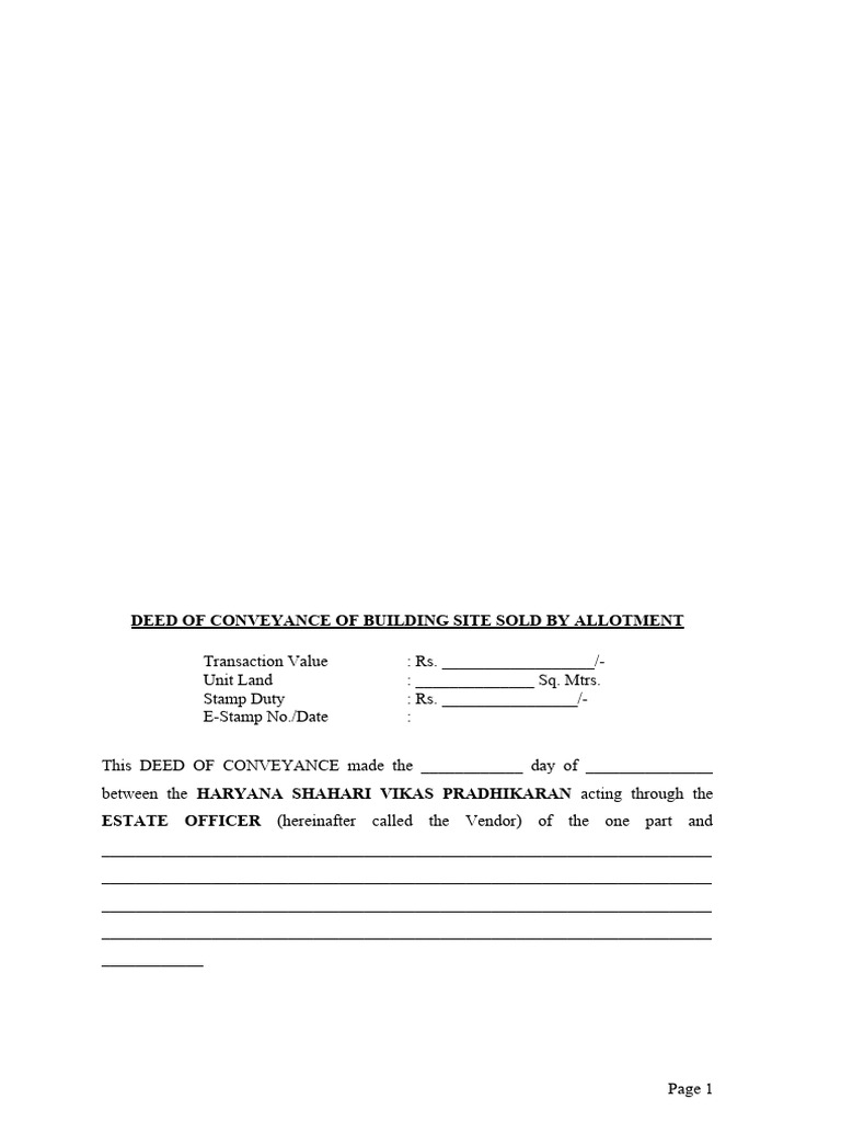 HUDA Conveyance Deed Overview | PDF | Deed | Arbitral Tribunal