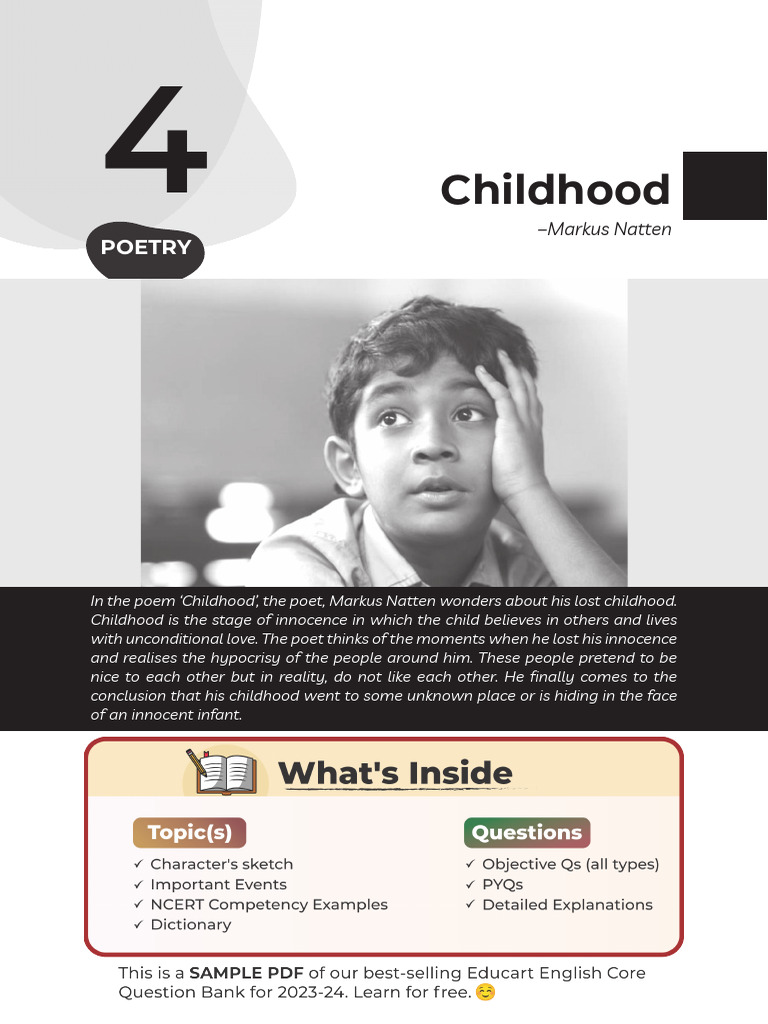 CBSE-XI English - Chap-HP4 (Childhood) | Download Free PDF | Poetry | Thought
