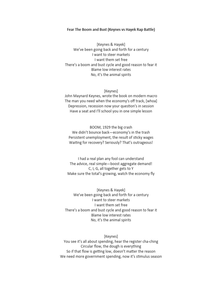 Fear The Boom and Bust (Keynes Vs Hayek Rap Battle) | PDF | Keynesian ...