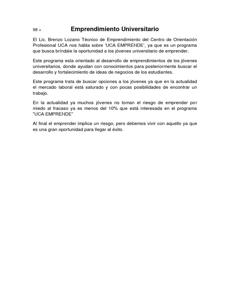 UCA EMPRENDE: Impulso al Emprendimiento Universitario | PDF | Crecimiento personal y profesional ...