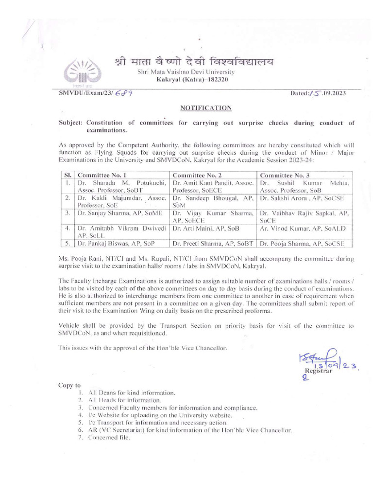 Committee For Surprise Checks During Exam | PDF