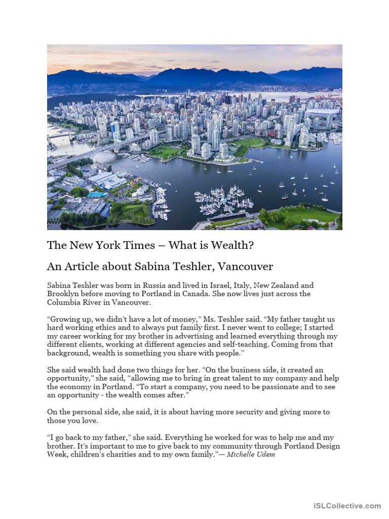 BUSINESS ENGLISH - WHAT IS WEALTH (Reading Article + Discussion) | PDF ...