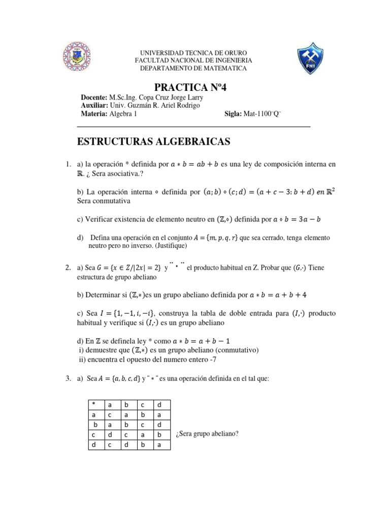 P4.Mat 1100 Q | PDF | Grupo (Matemáticas) | Anillo (Matemáticas)