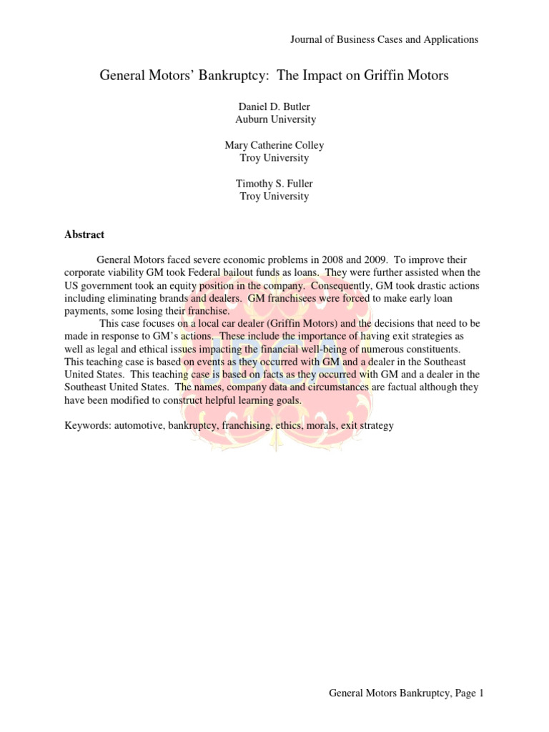 GM Bankruptcy's Impact on Griffin Motors | PDF | Franchising | General Motors