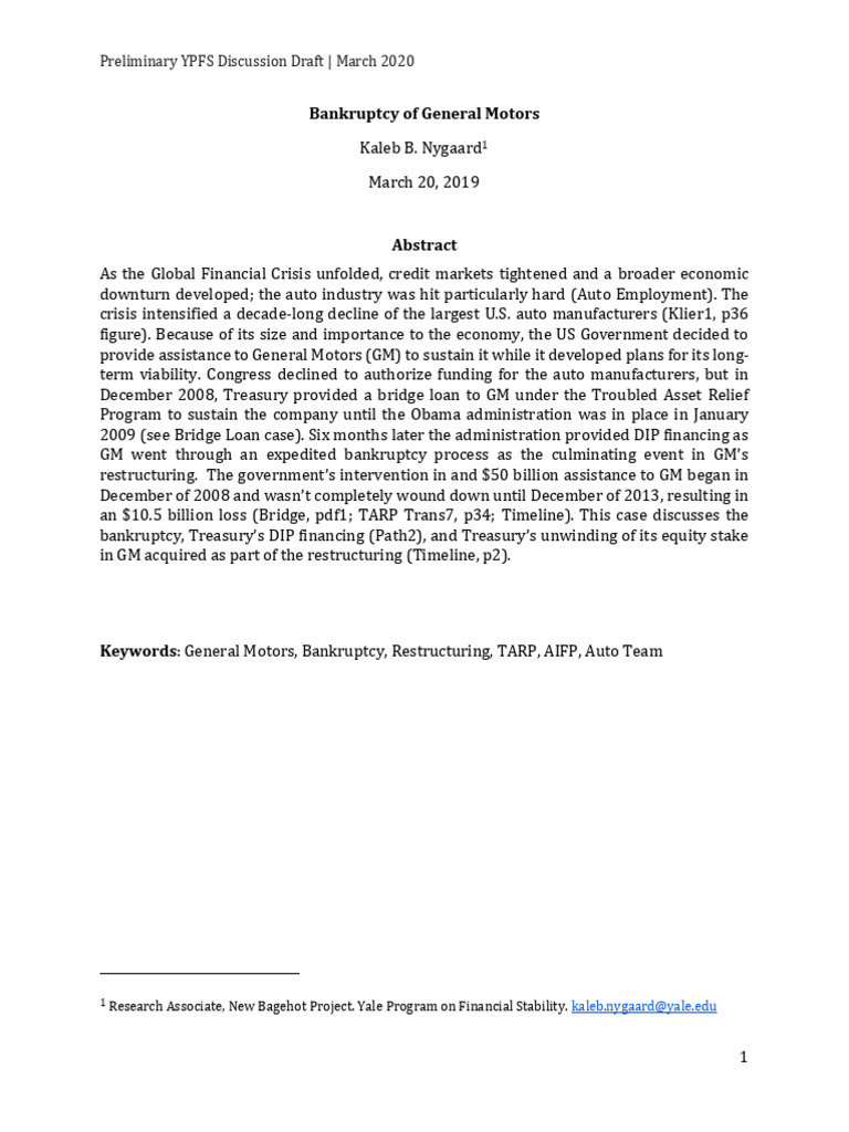 Nygaard Bankruptcy of General Motors (US GFC) 20-01-31 PRELIMINARY DRAFT - 3-20-20 | Download ...