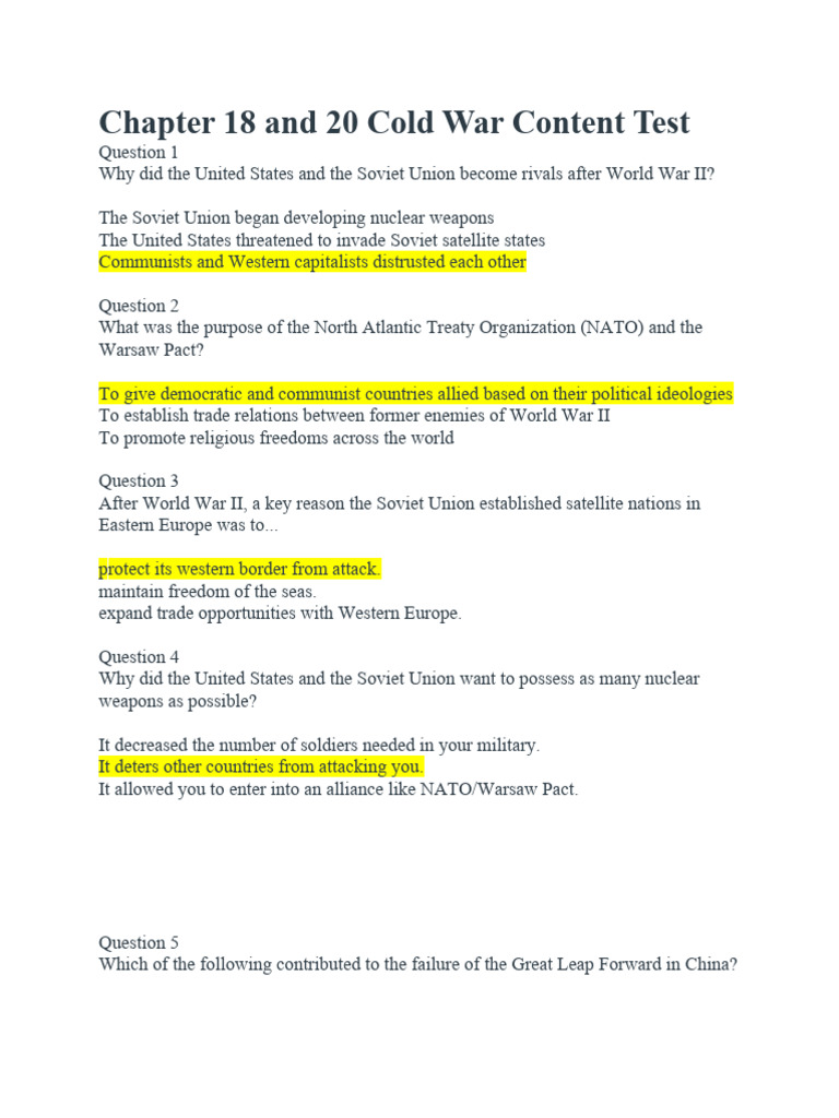 Chapter 18 and 20 Cold War Content Test | PDF | Communism | Cold War