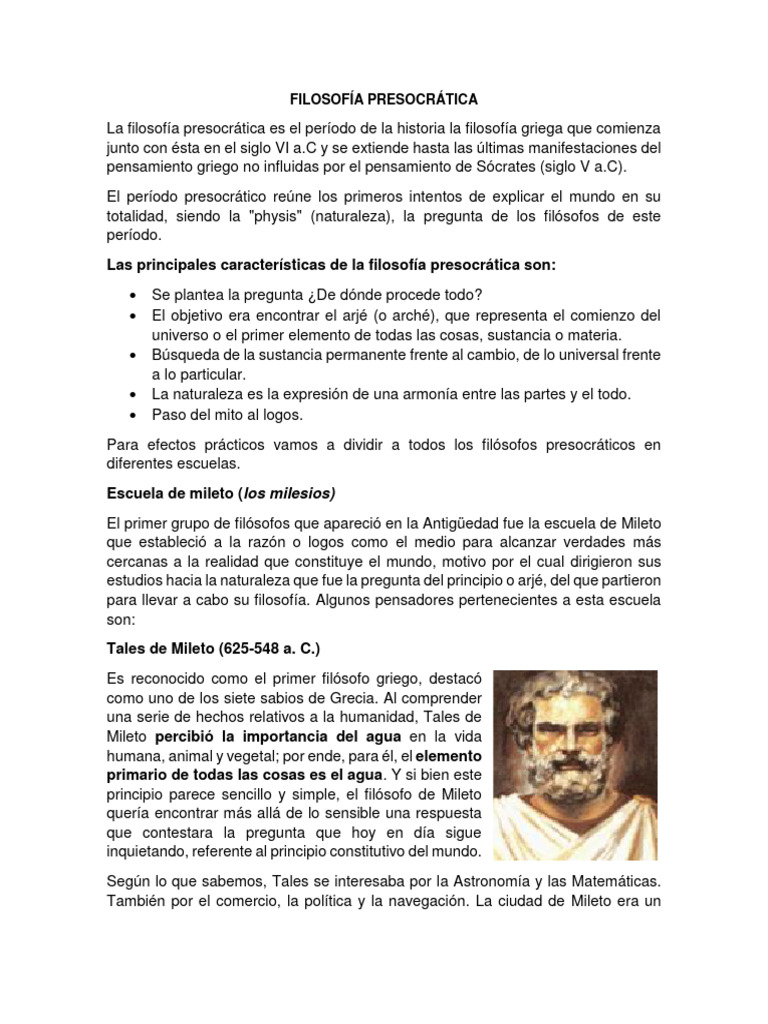 Filosofía Presocrática: Escuelas y Pensadores | PDF | Filosofía griega ...