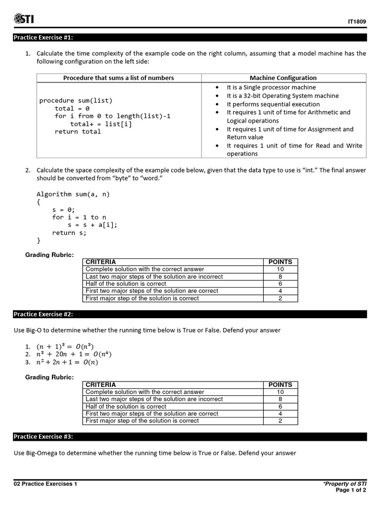 Desalgo 02 - Practice - Exercises - 1 | PDF | Integer (Computer Science) | Theoretical Computer ...