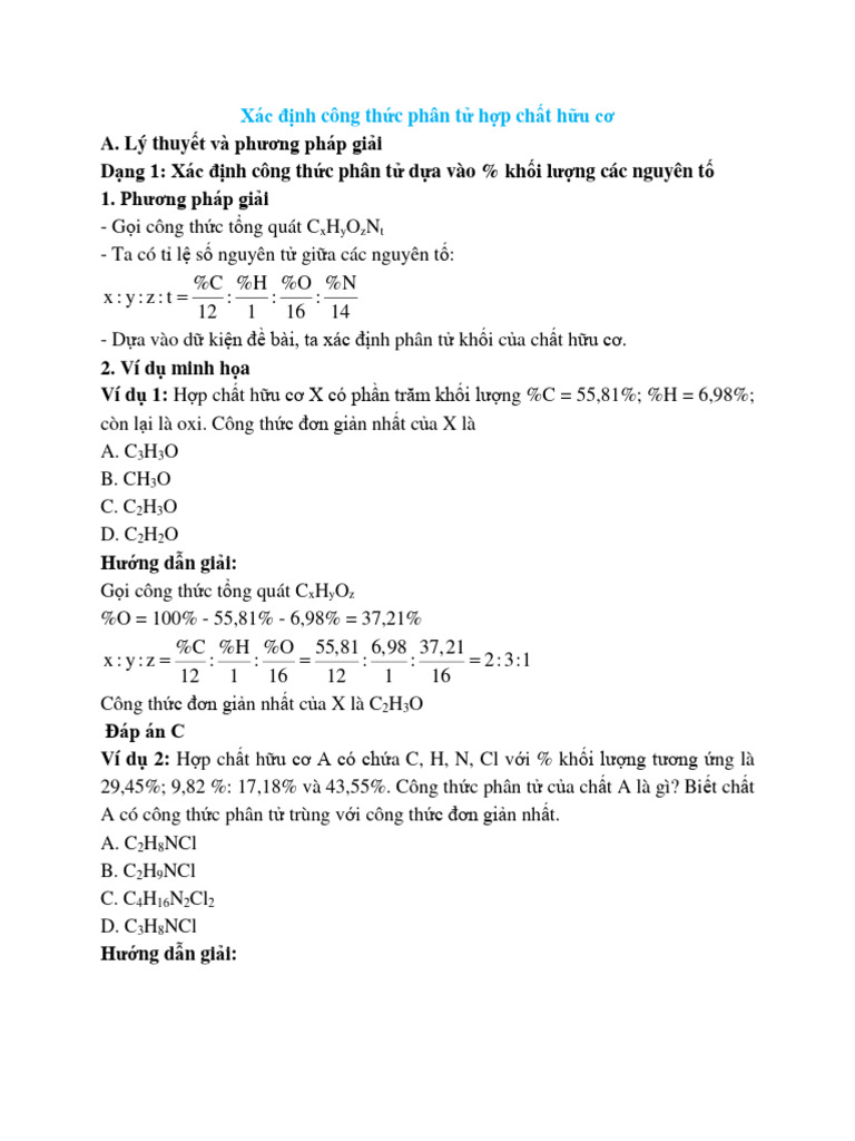 Xac Dinh Cong Thuc Phan Tu Hop Chat Huu Co Hoa Hoc Lop 11 | PDF