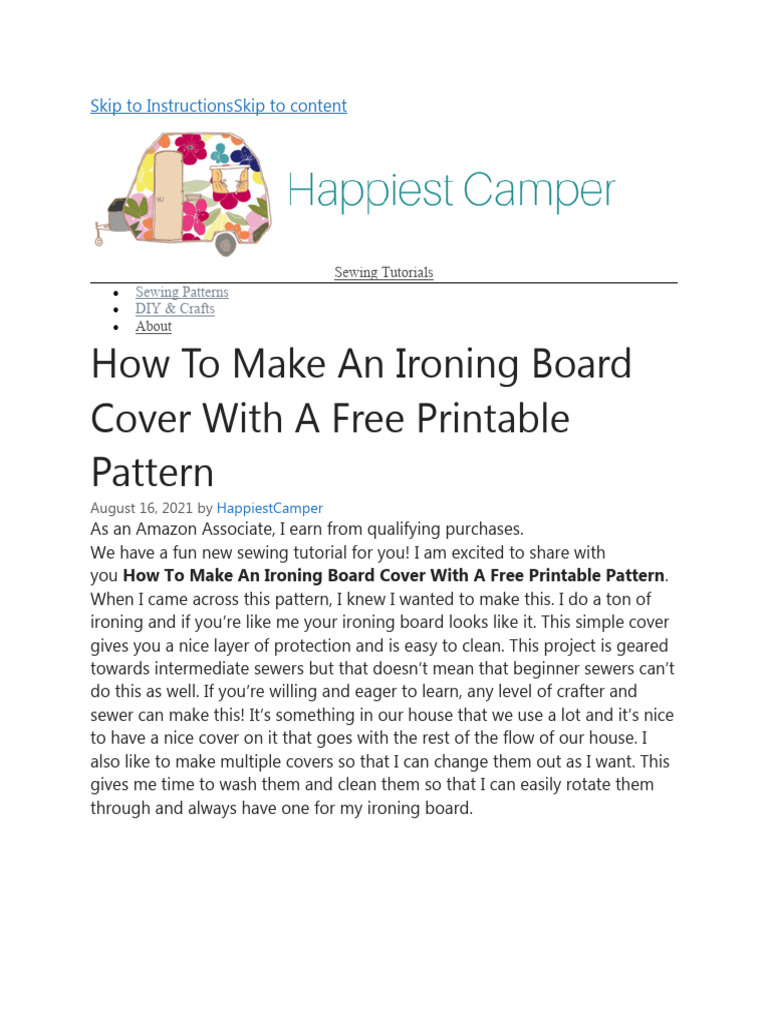 Ironing Board Cover Instructions | PDF | Seam (Sewing) | Sewing
