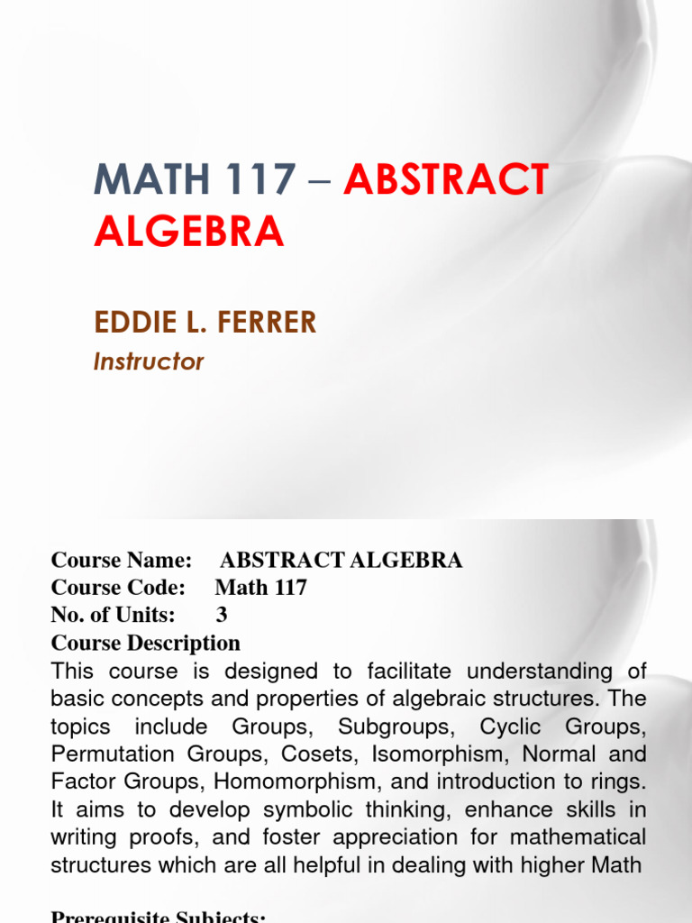 Week1 Math 117 Abstract Algebra | PDF | Group (Mathematics ...