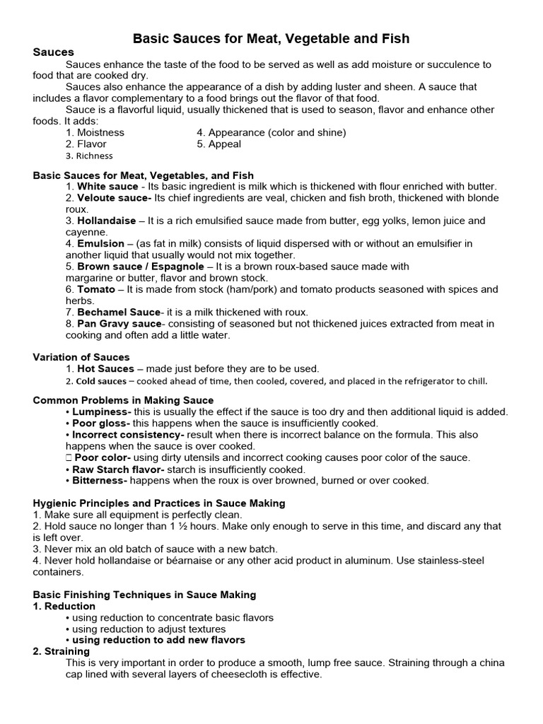 Basic Sauces For Meat | PDF | Sauce | Butter