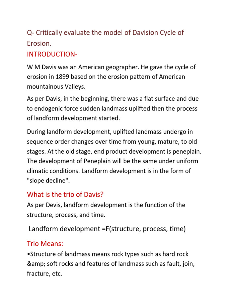 Davis cycle of erosion | PDF | Erosion | Valley