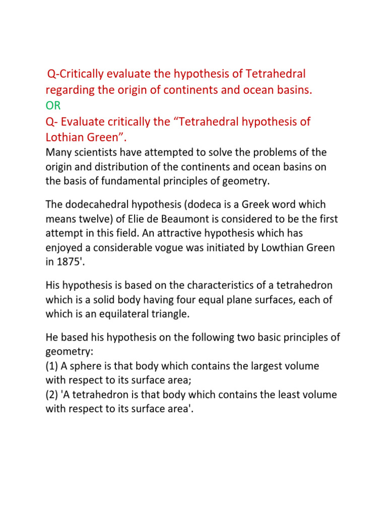 Tetrahedral Hypothesis of Lothian Green | PDF | Earth | Plate Tectonics