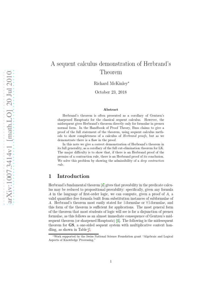 Herbrand Theorem Sequent Calculus | PDF | Theorem | First Order Logic