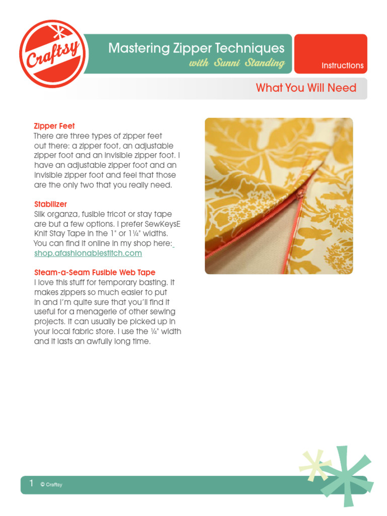 178 Mastering Zipper Techniques Standing Craftsy v1 | PDF | Seam ...