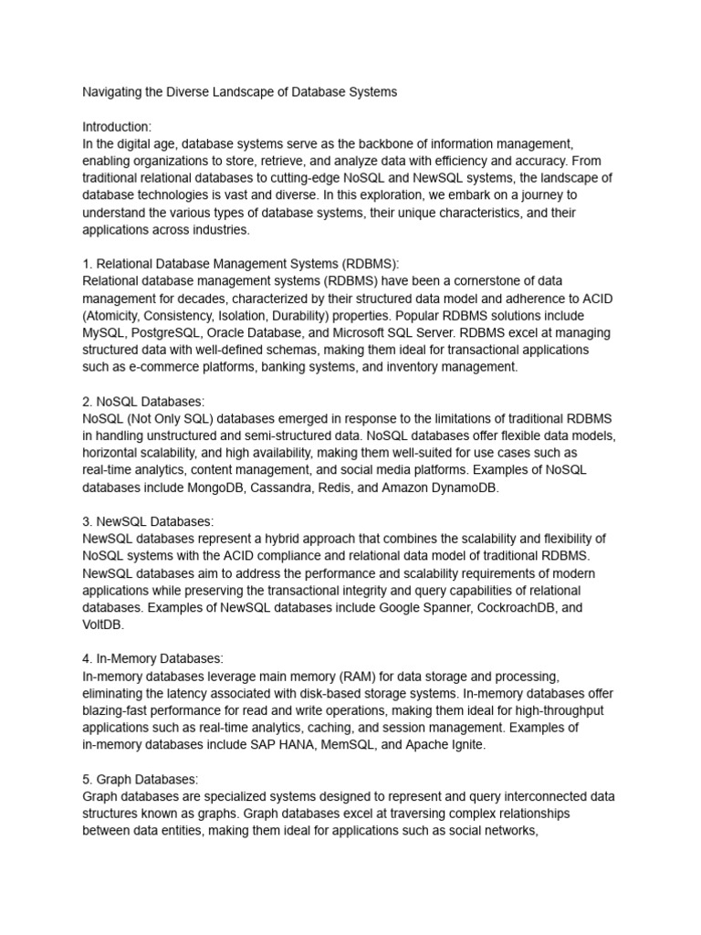 Navigating The Diverse Landscape of Database Systems | PDF | No Sql ...