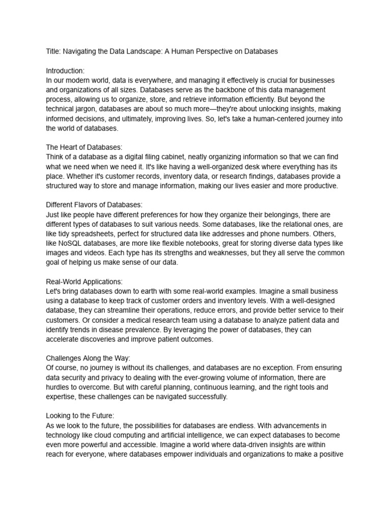 Navigating The Data Landscape A Human Perspective On Databases Pdf Databases Data Science