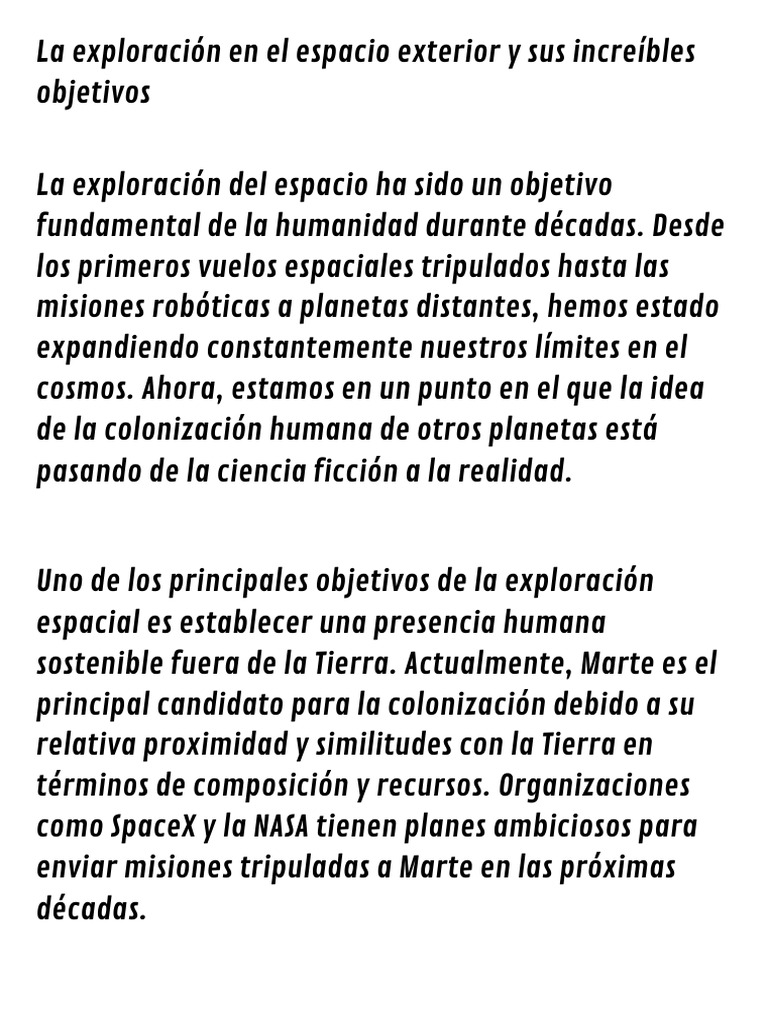 La Exploración en El Espacio Exterior y Sus Increíbles Objetivos | PDF ...
