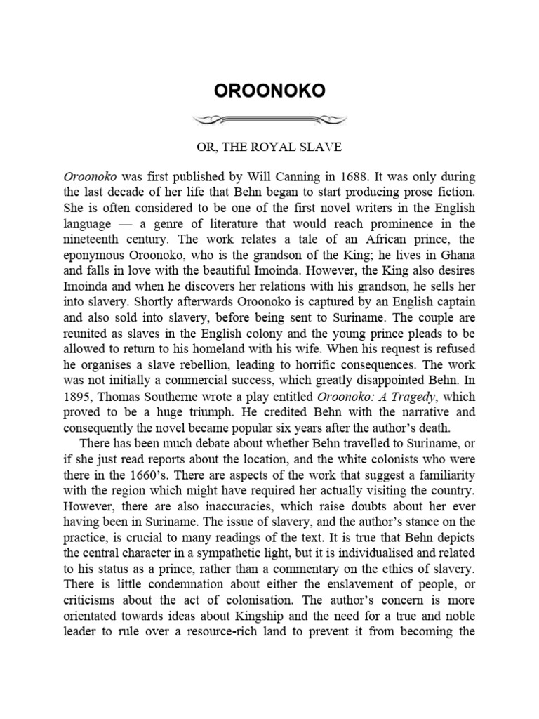 Aphra Behn - Oroonoko | PDF | Classics | General Fiction