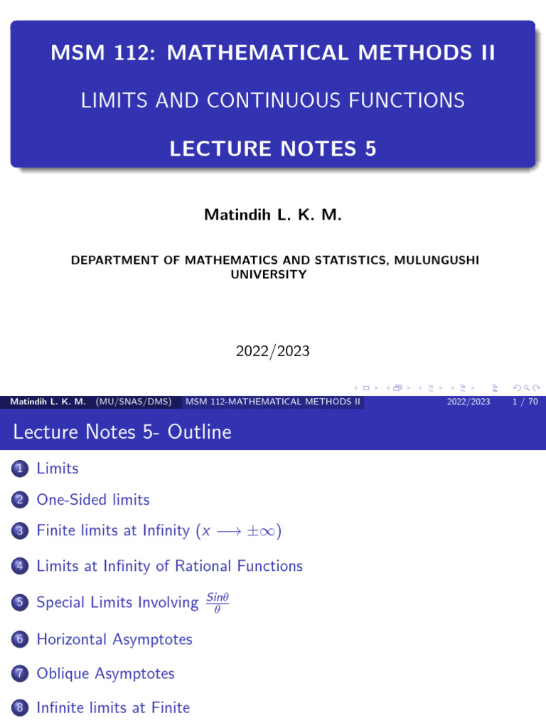 MSM 111 - Limits and Continuity | PDF | Limit (Mathematics) | Asymptote