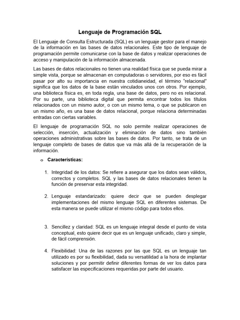Lenguaje de Programación SQL | Descargar gratis PDF | SQL | Bases de datos