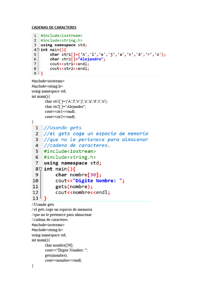 Manejo de Cadenas en C++ | PDF | Programación de computadoras ...
