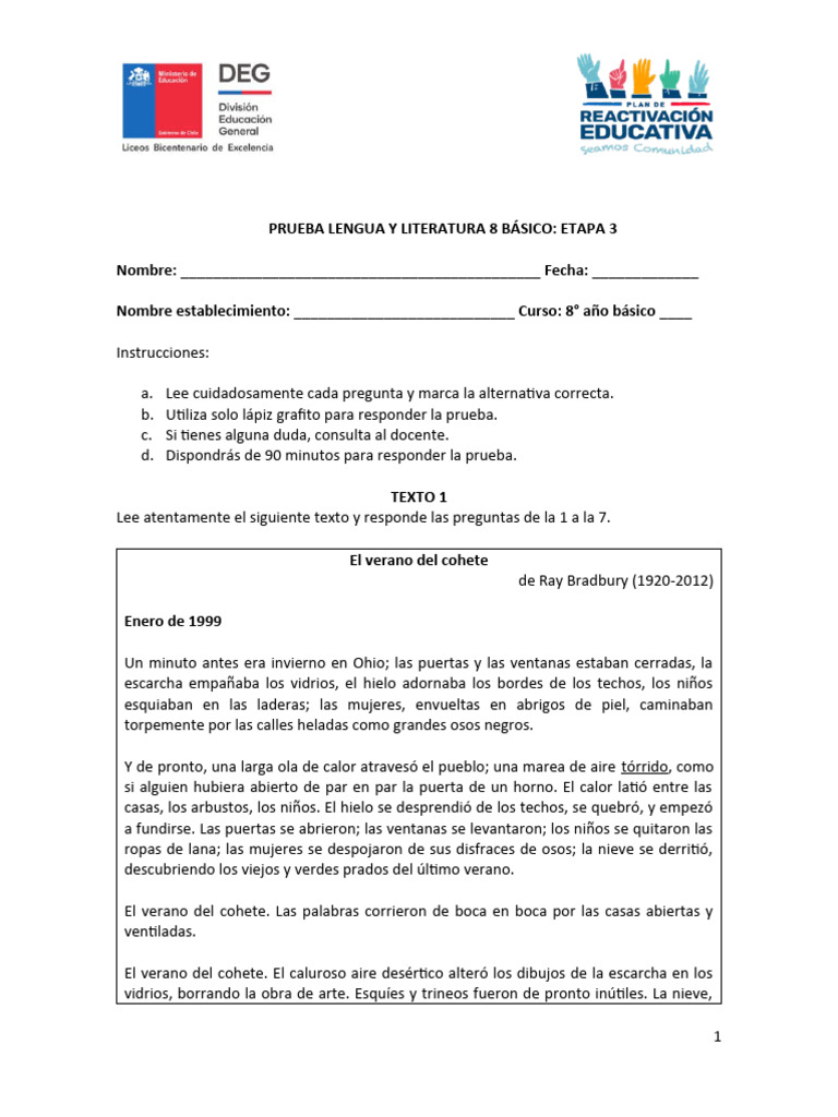 Len E3 Evaluación 8b Pdf Luna Blanco Como La Nieve
